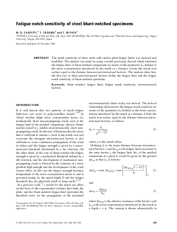 (PDF) Fatigue notch sensitivity of steel blunt-notched specimens