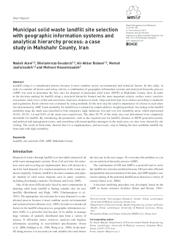 (PDF) Municipal solid waste landfill site selection using geographical ...