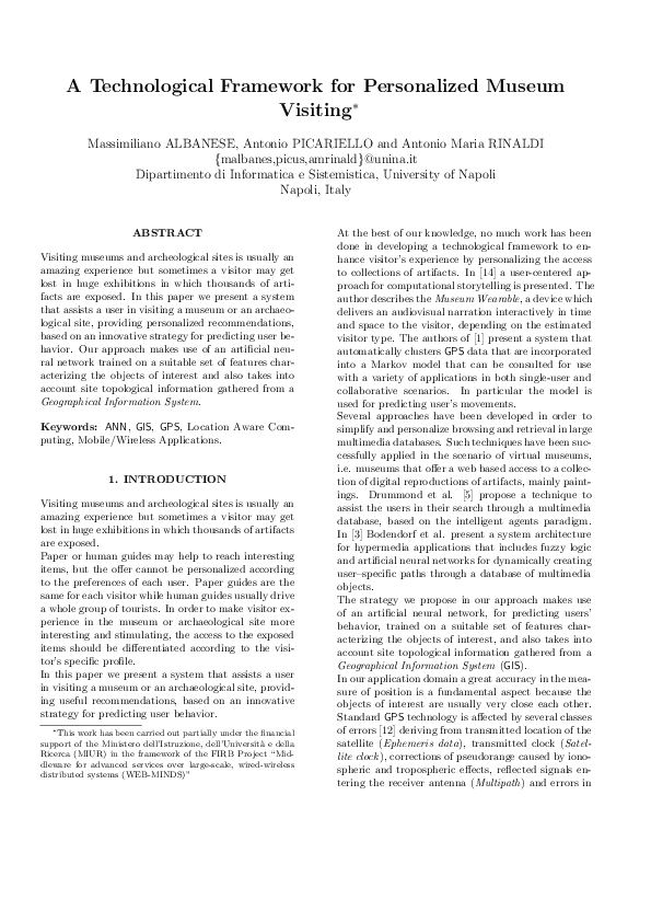 (PDF) A Technological Framework for Personalized Museum