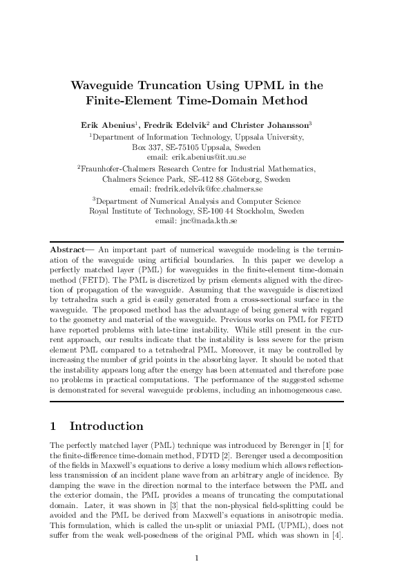 (PDF) Waveguide Truncation Using UPML in the Finite-Element Time-Domain Method