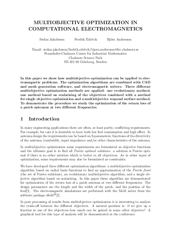 Pdf Multiobjective Optimization In Computational Electromagnetics