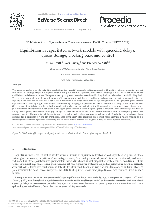 (PDF) Equilibrium in Capacitated Network Models with Queueing Delays, Queue-storage, Blocking ...