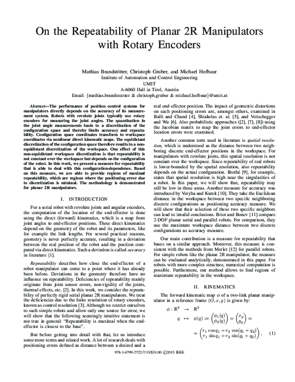 (PDF) On the repeatability of planar 2R manipulators with rotary encoders