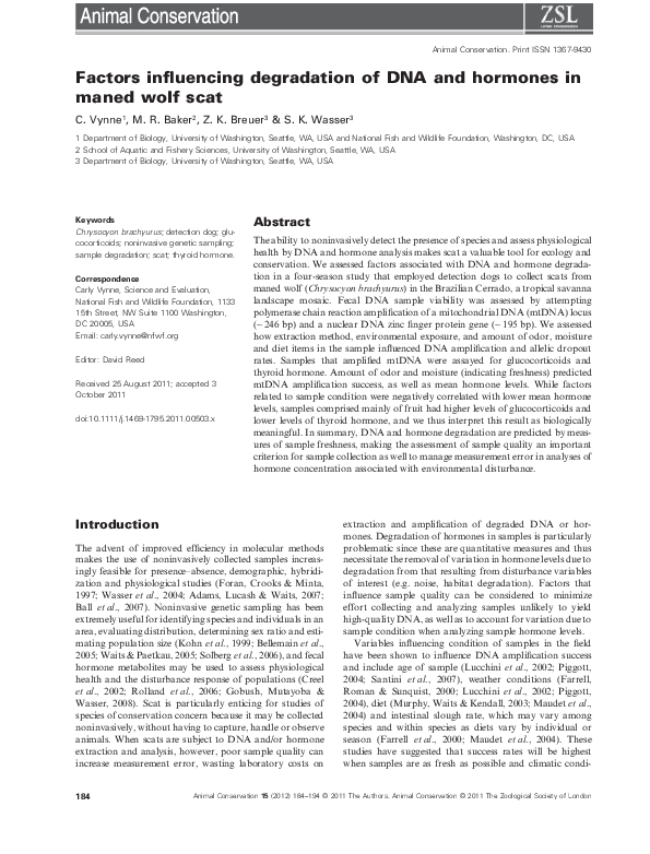 (PDF) Factors influencing degradation of DNA and hormones in maned wolf ...