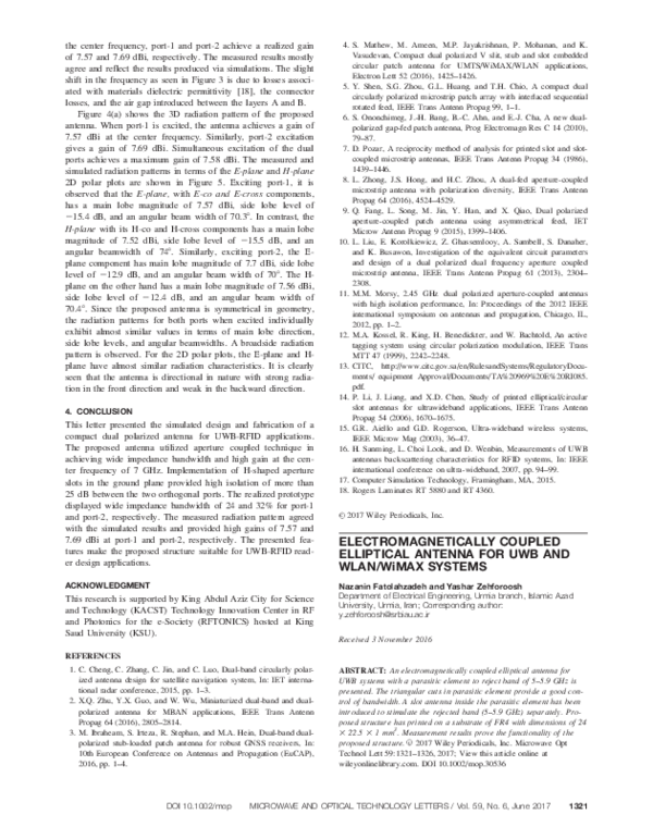 (PDF) ELECTROMAGNETICALLY COUPLED ELLIPTICAL ANTENNA FOR UWB AND WLAN ...