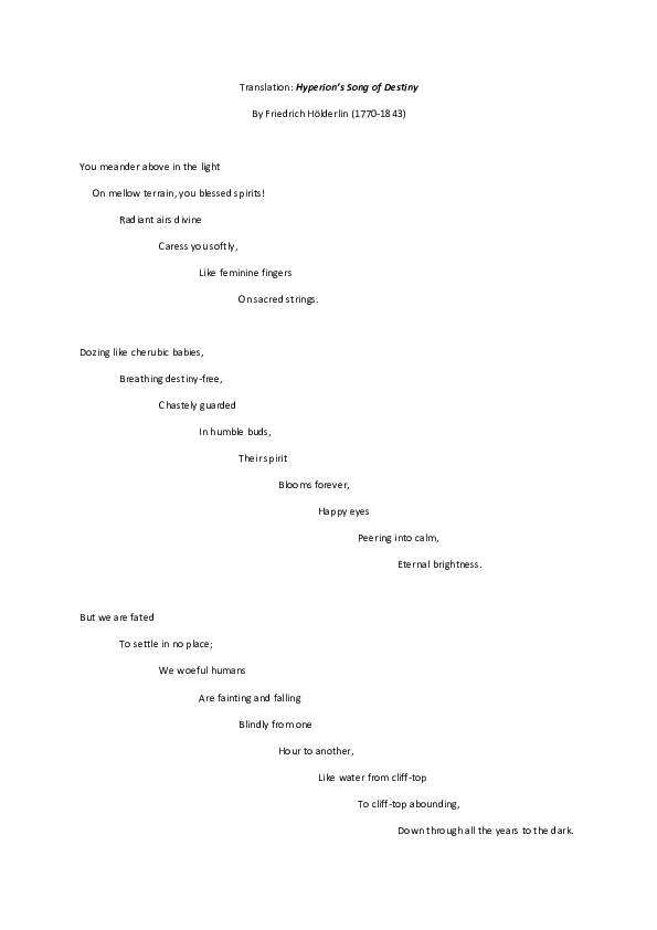 (PDF) Translation: Hyperion's Song of Destiny By Friedrich Hölderlin ...