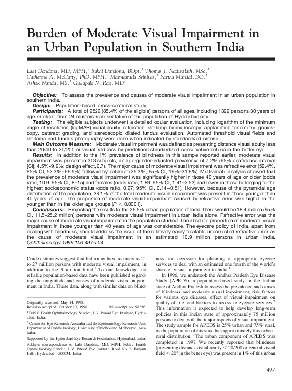(PDF) Burden of moderate visual impairment in an urban population in ...
