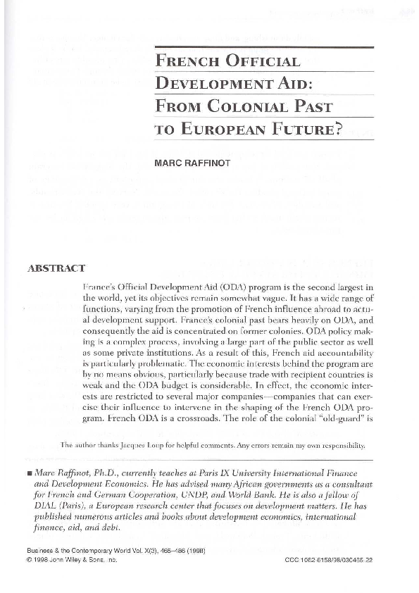 (PDF) French Official Development Aid: From Colonial Past to European ...