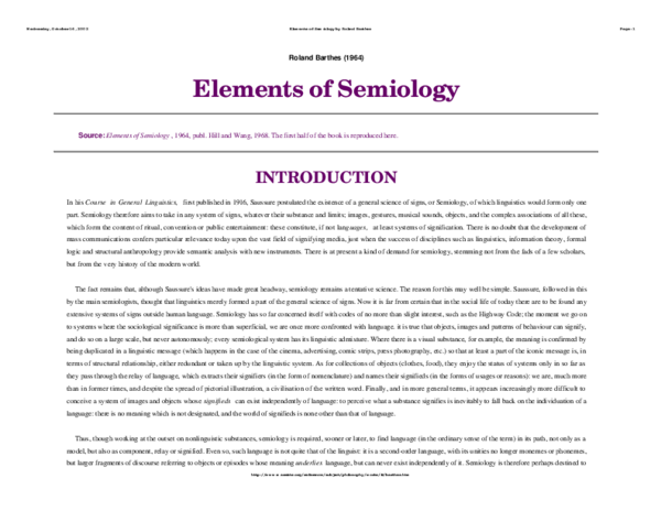 (PDF) Elements of Semiology Roland Barthes (1964 | Konstantinos Vagos ...