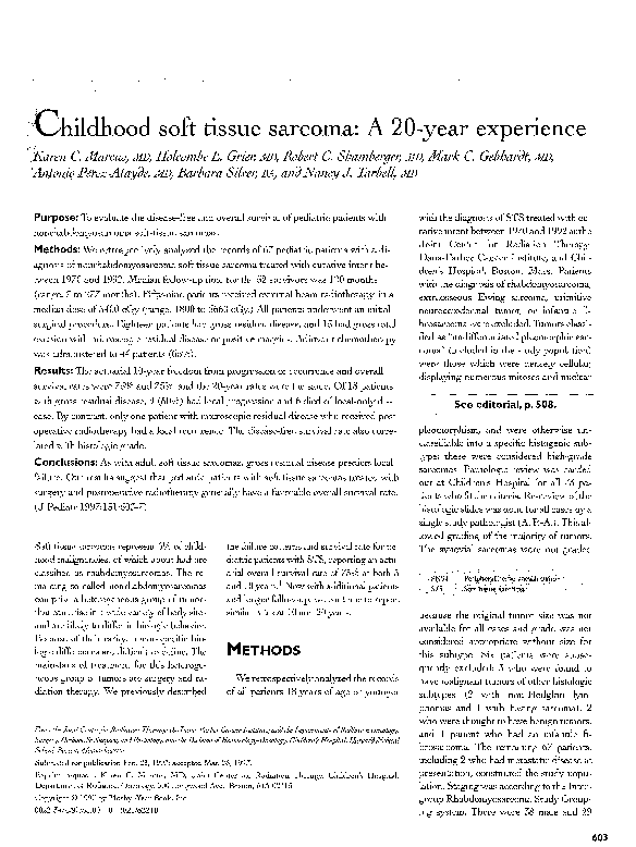 (PDF) Childhood soft tissue sarcoma: 20-year experience