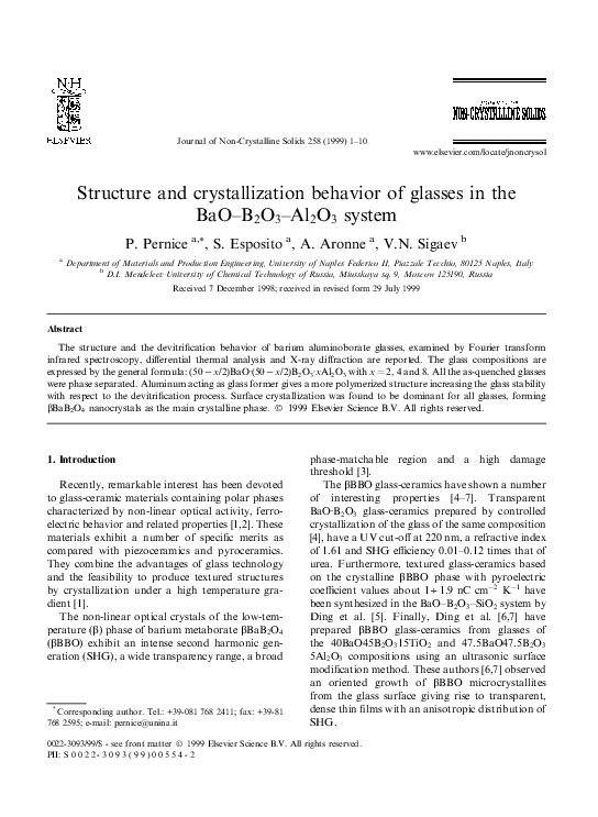 (PDF) Structure and crystallization behavior of glasses in the BaO–B2O3–Al2O3 system