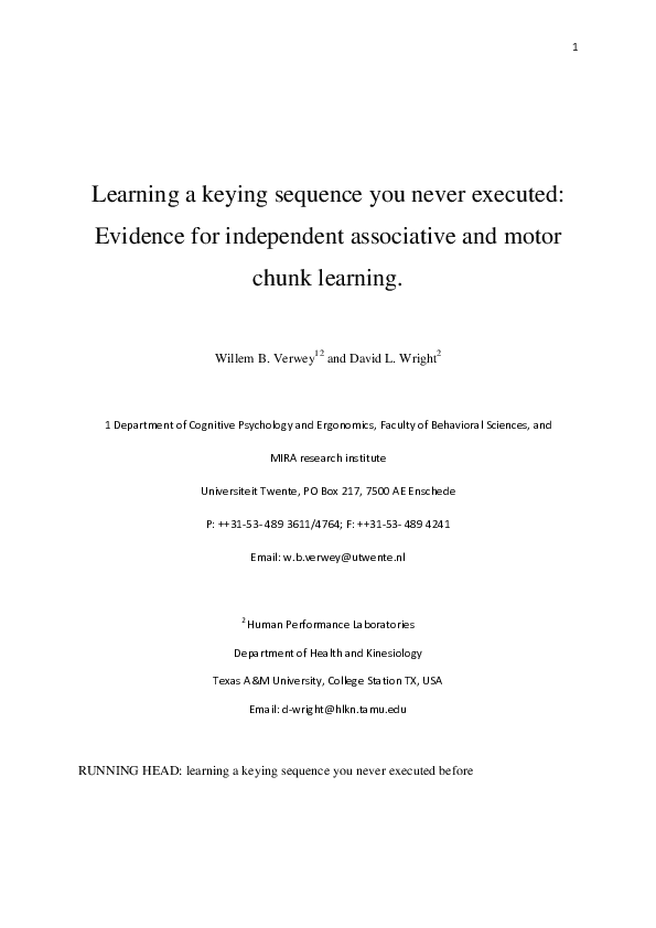 (PDF) Learning a keying sequence you never executed: evidence for ...