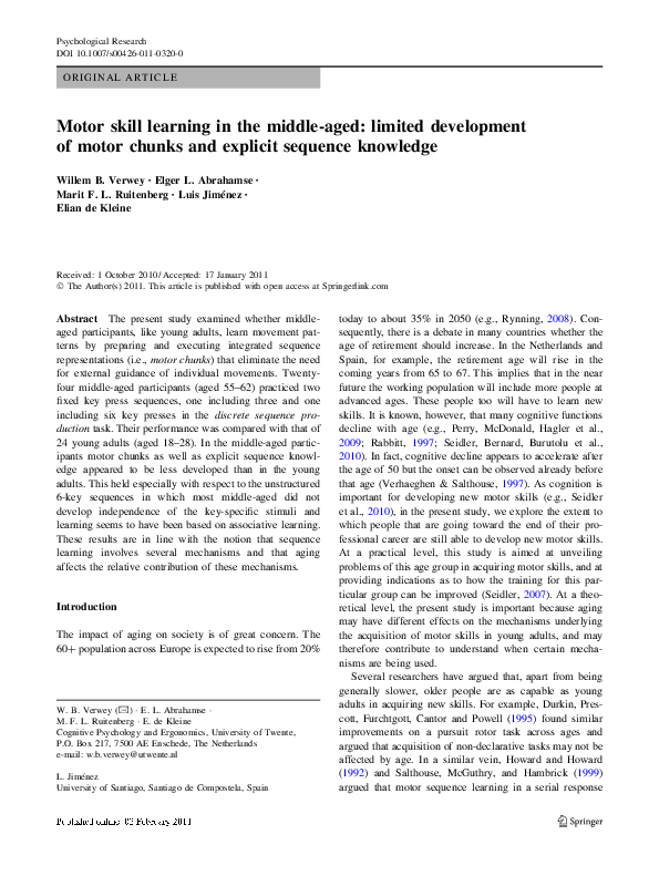 (PDF) Diminished motor skill development in elderly: Indications for ...