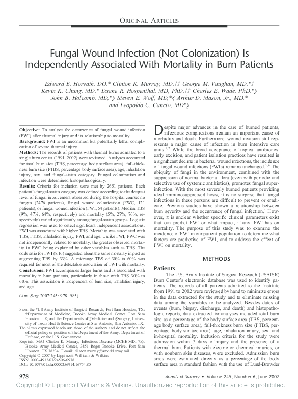 (PDF) Fungal Wound Infection (Not Colonization) Is Independently ...