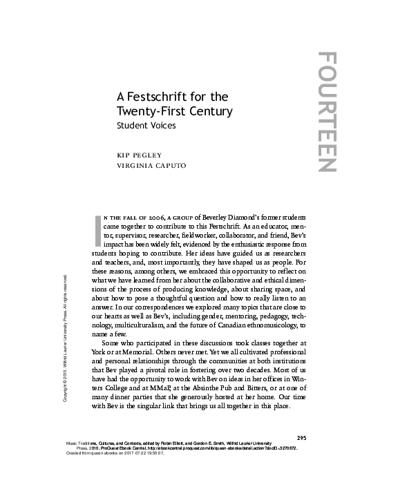 (PDF) A Festschrift for the Twenty-First Century: Student Voices