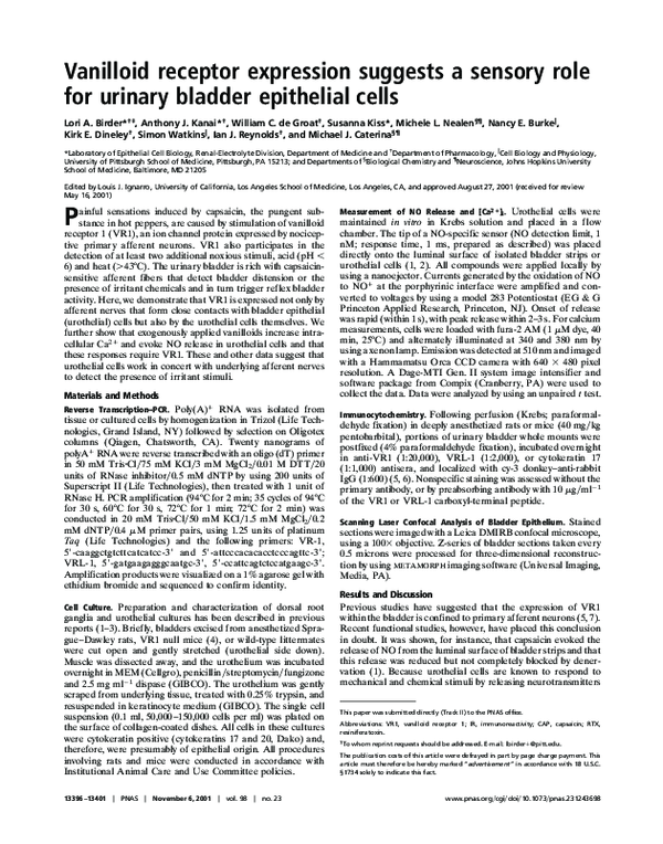 (PDF) Vanilloid receptor expression suggests a sensory role for urinary ...