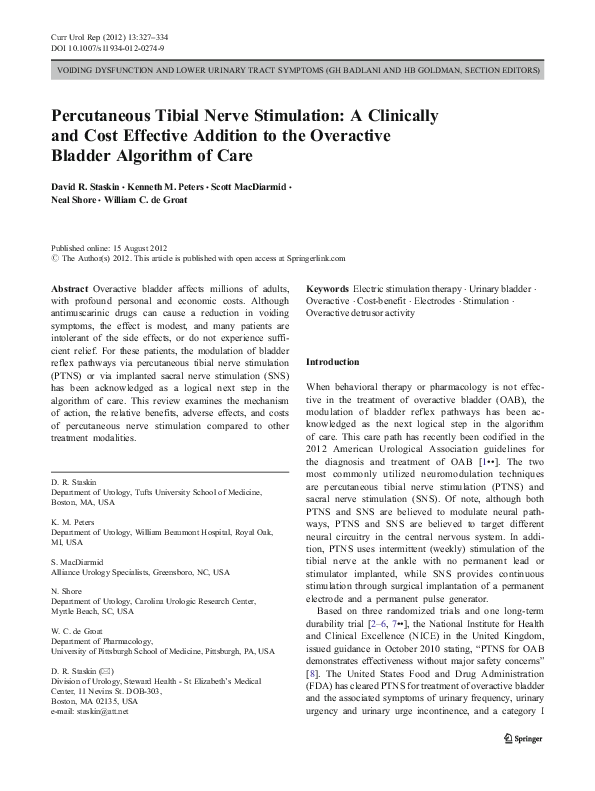 (PDF) Percutaneous Tibial Nerve Stimulation: A Clinically and Cost ...