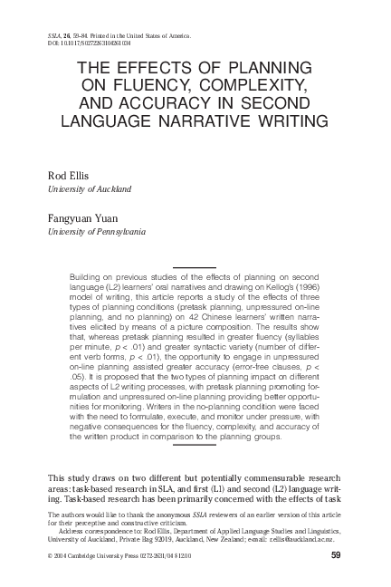 (PDF) THE EFFECTS OF PLANNING ON FLUENCY, COMPLEXITY, AND ACCURACY IN SECOND LANGUAGE NARRATIVE ...