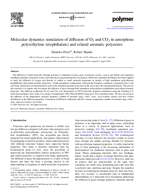 (PDF) Molecular dynamics simulation of diffusion of O2 and CO2 in ...
