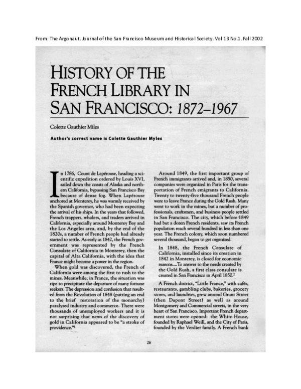 (PDF) History of the French Library in San Francisco:1872-1967