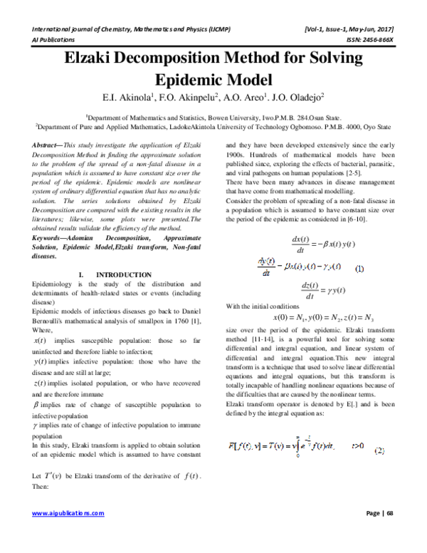 Pdf Elzaki Decomposition Method For Solving Epidemic Model Aipublications Journals