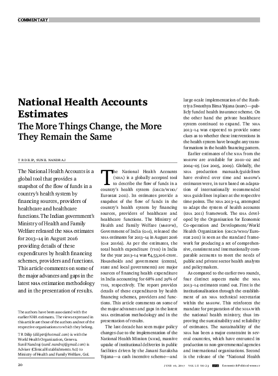 (PDF) National Health Accounts Estimates The More Things Change, the ...