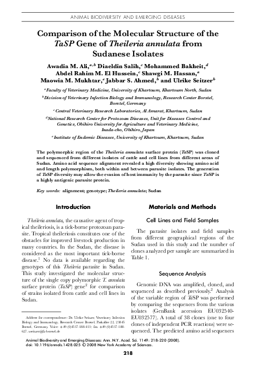 Pdf Comparison Of The Molecular Structure Of The Tasp Gene Of