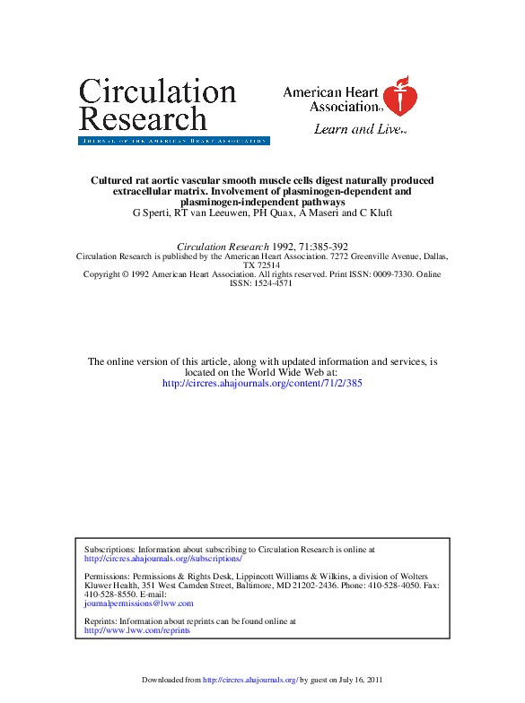 (PDF) Cultured rat aortic vascular smooth muscle cells digest naturally produced extracellular ...