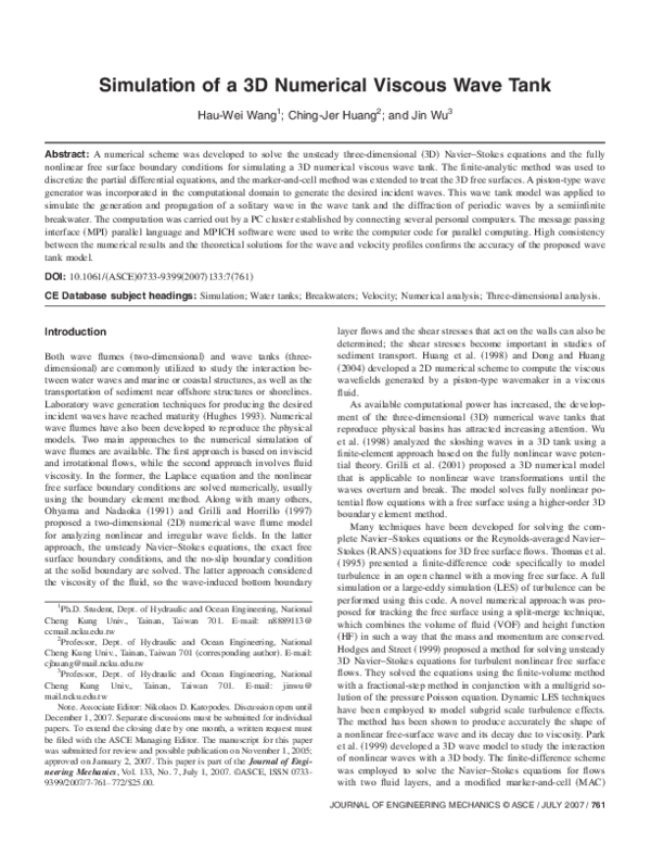 (PDF) Simulation of a 3D Numerical Viscous Wave Tank