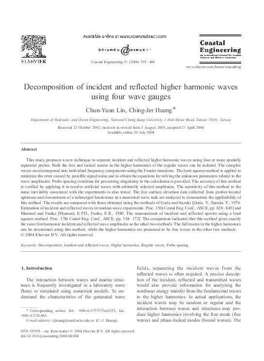 (PDF) Decomposition of incident and reflected higher harmonic waves using four wave gauges