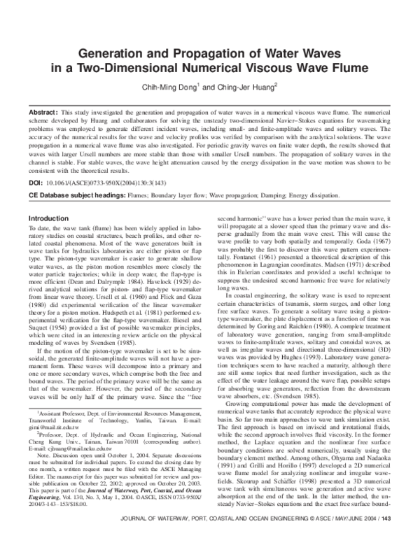 (PDF) Generation and Propagation of Water Waves in a Two-Dimensional Numerical Viscous Wave Flume