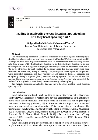 (PDF) Reading input flooding versus listening input flooding: Can they boost speaking skill