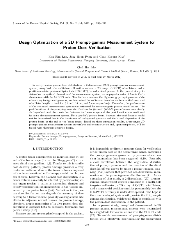 (PDF) Design optimization of a 2D prompt-gamma measurement system for proton dose verification