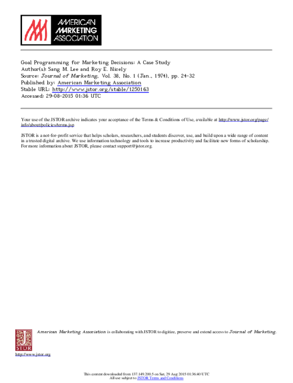 (PDF) Goal Programming for Marketing Decisions: A Case Study