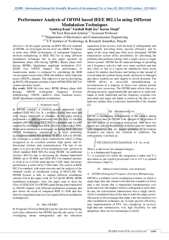 (PDF) Performance Analysis of OFDM based IEEE 802.11n using Different Modulation Techniques