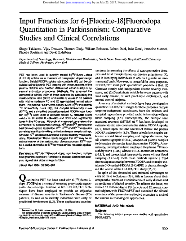 (PDF) Input functions for 6-[fluorine-18]Fluorodopa quantitation in ...