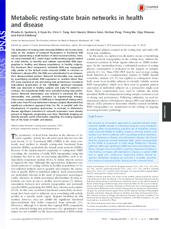 (PDF) Resting-State Brain Networks: Insights from Metabolic PET