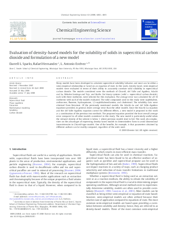 (PDF) Evaluation of density-based models for the solubility of solids in supercritical carbon ...