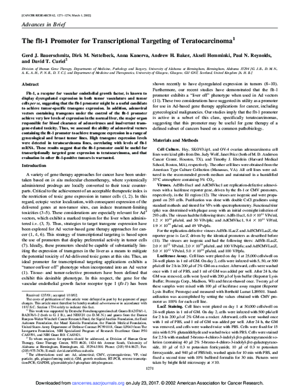 (PDF) The flt-1 Promoter for Transcriptional Targeting of Teratocarcinoma
