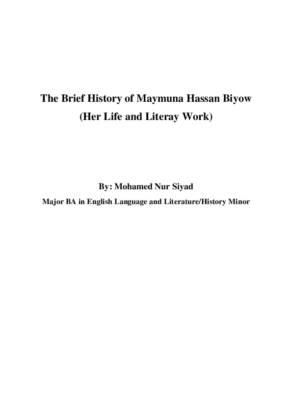 (DOC) The Brief History of Maymuna Hassan Biyow (Her Life and Literay Work