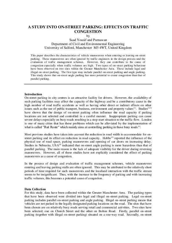 (PDF) A STUDY INTO ON-STREET PARKING: EFFECTS ON TRAFFIC CONGESTION