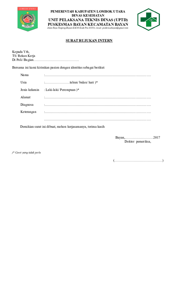 (DOC) Surat rujukan intern PKM bayan