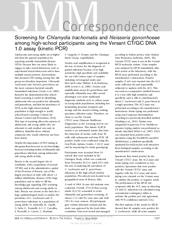(PDF) Screening for Chlamydia trachomatis and Neisseria gonorrhoeae ...