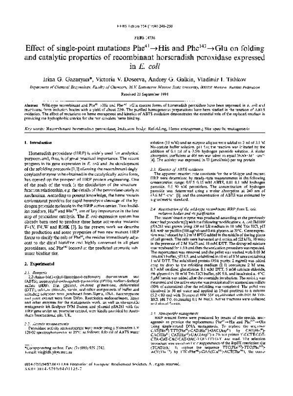 (PDF) Effect of single-point mutations Phe41→ His and Phe143→ Glu on ...