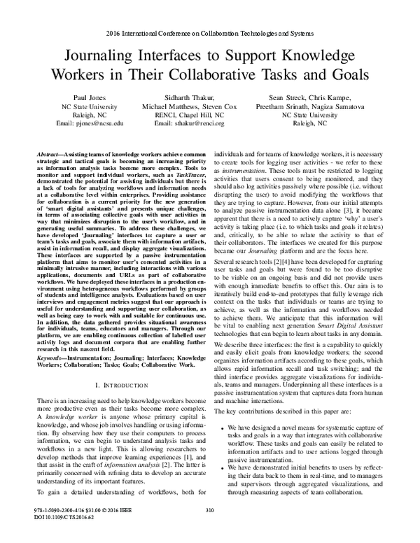 (PDF) Journaling Interfaces to Support Knowledge Workers in Their ...