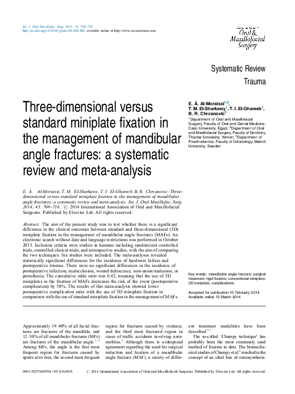 (PDF) The Efficacy of Fixation of Unilateral Mandibular Angle Fracture ...
