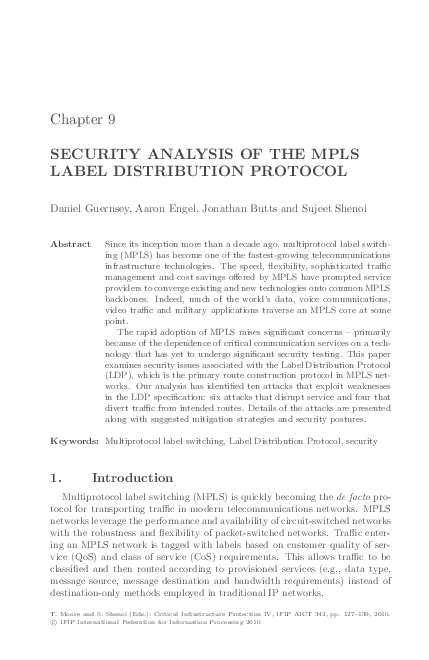 (PDF) Security Analysis of the MPLS Label Distribution Protocol | Dan Guernsey - Academia.edu
