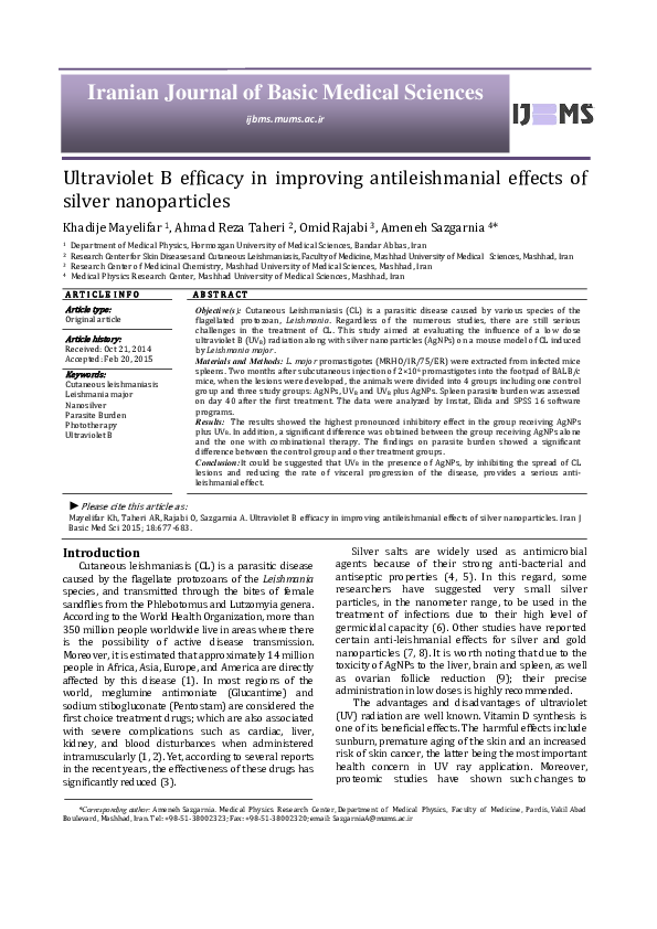 (PDF) Ultraviolet B efficacy in improving antileishmanial effects of silver nanoparticles