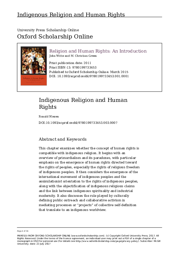 (PDF) Indigenous Religion and Human Rights