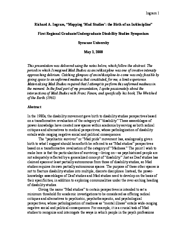 (PDF) Mapping Mad Studies